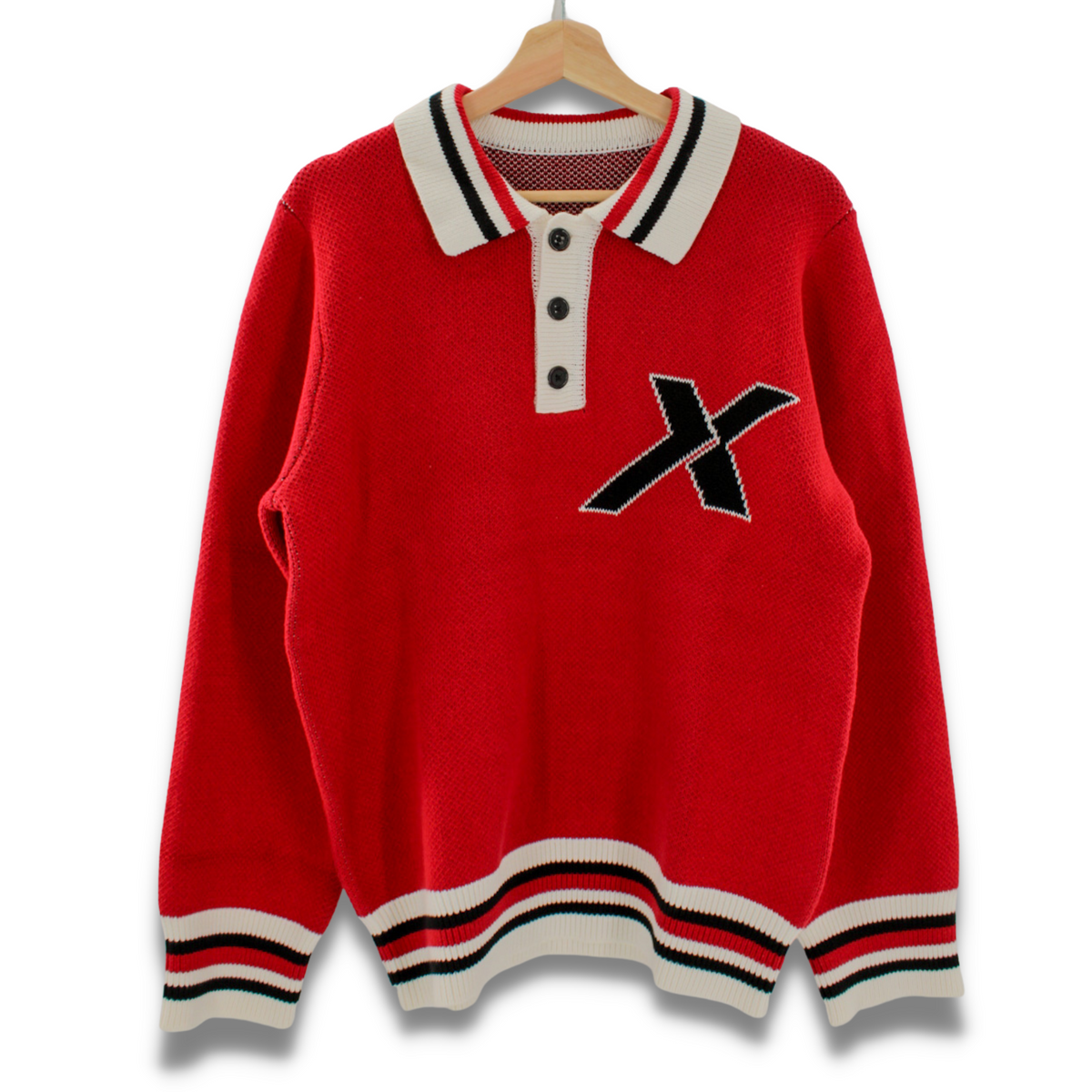 Heavy Knit Sweater with Collar | Red varsity-style Sweater